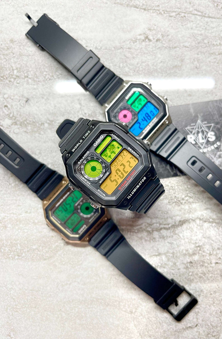 Casio World Time Watch, Silver, Black, Gold with Color Screen Mod (Pic ...